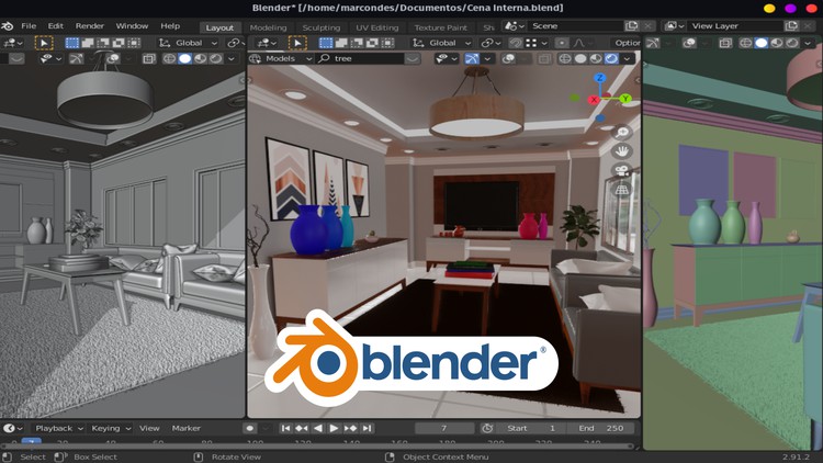 Blender Archviz iniciante - Sala Completa | RoyalBosS